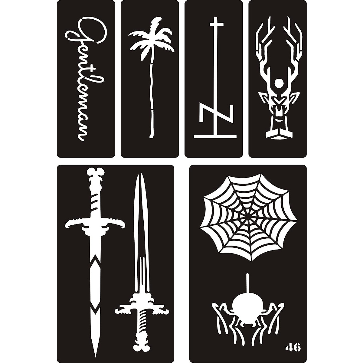 Kotbs 6 Sheets Henna Tattoo Stencil Kit, 52pcs Cross Sword Arrow Patterns Temporary Glitter Airbrush Tattoo Stencils Arabian Tattoo Stickers for Face Paint Body Art