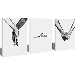 Minimalist Wall Art,Woman and Man Love Hand in Hand Canvas Print Poster,Black And White Sketch Art Painting Pictures for Living Room Bedroom Decor 12x16"