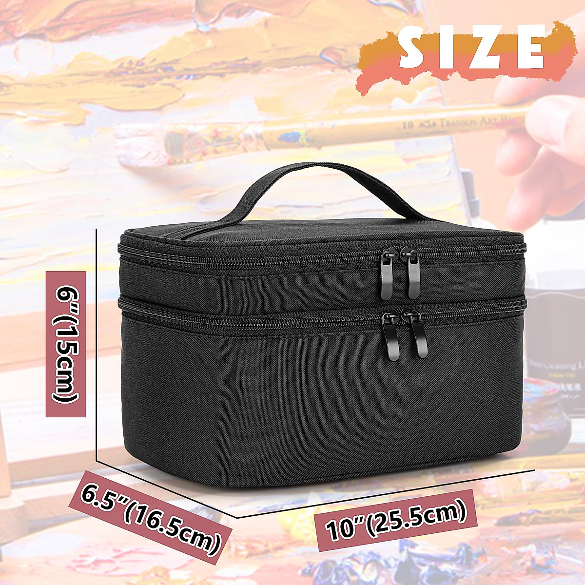 BAFASO Acrylic Paint Organizer Holds 24 Bottles of 2 fl.oz Acrylic Paint, Acrylic Paint Storage Case with Tools Storage Section (No Accessories Included), Black