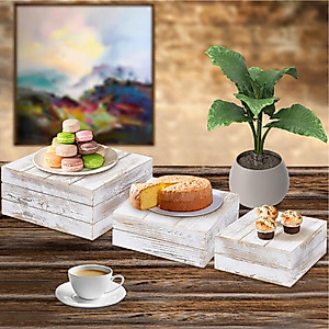 3 Pcs Whitewashed Square Wood Display Stand , Crate Style Cake Stand , Risers for Cupcake , Appetizer Dessert Rustic Cupcake Stand , Stackable Wood Cake Stand , Risers for display , Plant Riser.