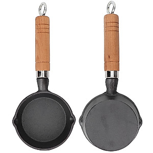 Fdit Frying Pan, 10CM Casting Iron Pan with Wood Handle Egg Frying Pan Skillet Mini Flat Bottomed Pancake Pan Cookware Kitchen Utensils