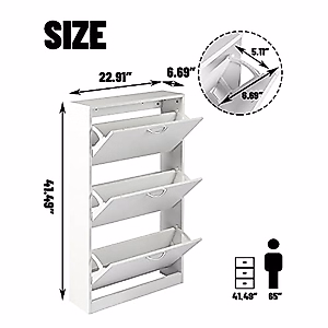 HOPUBUY Shoe Cabinet for Entryway, White Narrow Shoe Storage Cabinet Flip Down Shoe Rack Wood 3 Tier Shoe Organizer for Home and Apartment