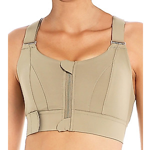 TECOX Zip Front Adjustable Sports Bras for Women High Impact Support Post Surgery Compression Bra with Adjustable Straps Front Zipper Cross Back Wireless Padded Running Workout Sports Bra Grey