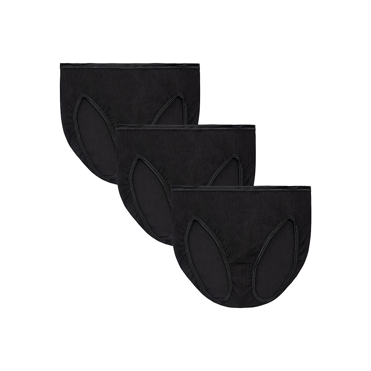 Vanity Fair Women's Illumination Hi Cut Panties, Silky Stretch & Satin Trim, 3 Pack-Midnight Black, 8