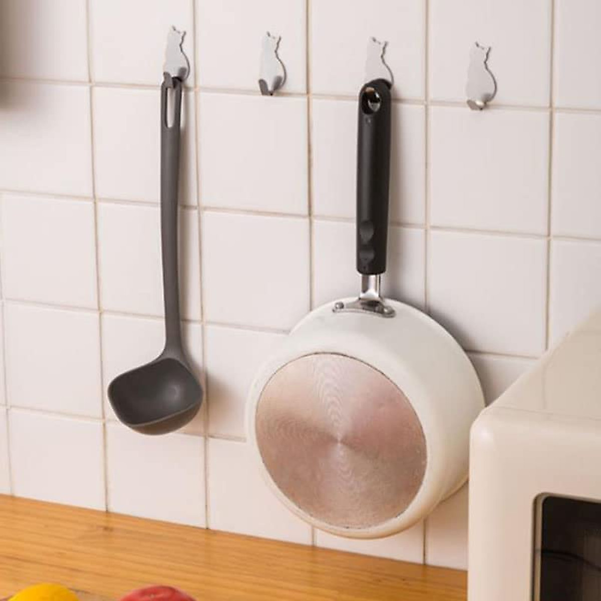 Acxico 4Pcs Waterproof Strong Adhesive Hooks for Bathroom Stainless Steel Cat Wall Sticker Wall Door Hanger for Kitchen Rustproof Towel Hooks