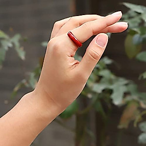 BXSMNH Red Jade Band Rings for Women Men - Natural Agate Ring Jade Ring Good Luck Birthstone Jewelry (Size : 6)