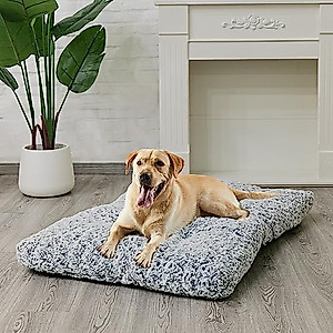WNPETHOME Washable Dog Beds for Large Dogs, Crate Dog Bed C-1, Plush Dog Crate Bed Mat for Sleeping & Ease Anxiety, Fluffy Kennel Pad for Large, Medium Dogs (35 x 23 x 3 inch)
