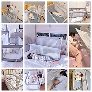 PANBAYI Bedside Crib - 3 in 1 Baby Bassinet, Portable Crib and Bed Rail for Co-Sleeping Babies. Bed Side Lifting Fence with Adjustable Height，Easy to Assemble,Bed Rail for Toddlers