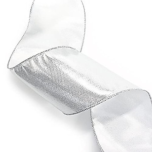 CT CRAFT LLC Silver Metallic Wired Ribbon 4 inch x 10 Yards for Christmas Home Decor Tree Topper Bow Gift Wrapping DIY Crafts Wreath Garland Wedding