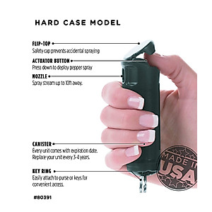 mace Brand Maximum Strength Pepper Spray with KeyGuard Hard Case (Black) – Accurate 10’ Powerful Pepper Spray, Flip Top Safety Cap, Leaves UV Dye on Skin – Great for Self-Defense, 11 Gram, (80391)