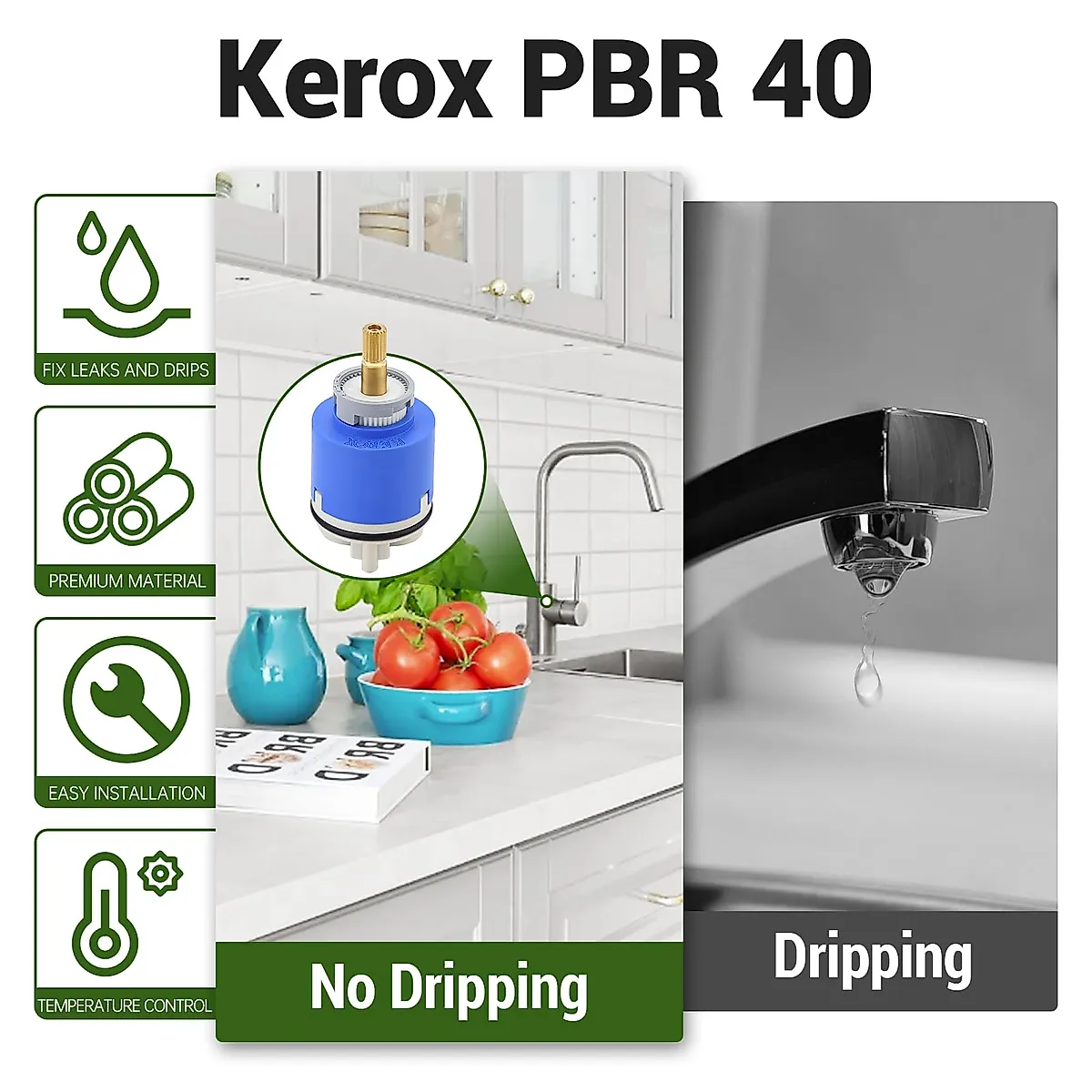 Kerox PBR 40 Faucet Cartridge, Replacement Cartridge Compatible with La Torre, Cascade & Nobili, Single Lever Shower Tub Repair, Tub Faucet Cartridges, Kitchen & Bathroom Faucet Cartridge Replacement