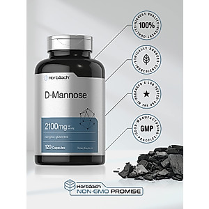 Horbäach D-Mannose | 2100mg | 120 Capsules | Highest Potency | Non-GMO & Gluten Free Supplement