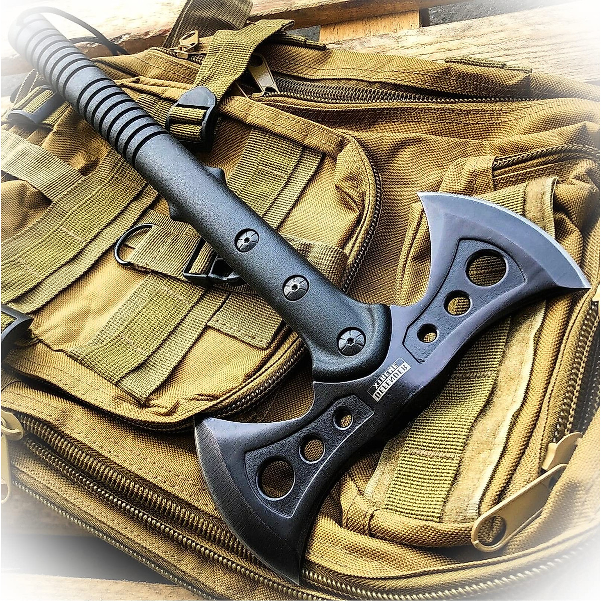 New 15" Tomahawk Hatchet Tactical Axe Double Blade Head Hunting Knife BLACK Camping Outdoor Pro Tactical Elite Knife BLDA-0982