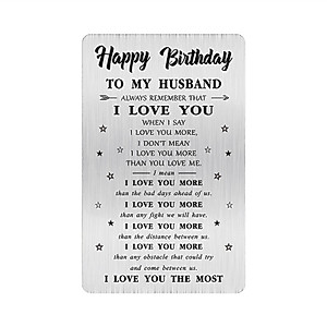 Alotozo Husband Birthday Card, Happy Birthday Gifts to My Husband, Bday Engraved Wallet Card Inserts for Hubby Men from Wife