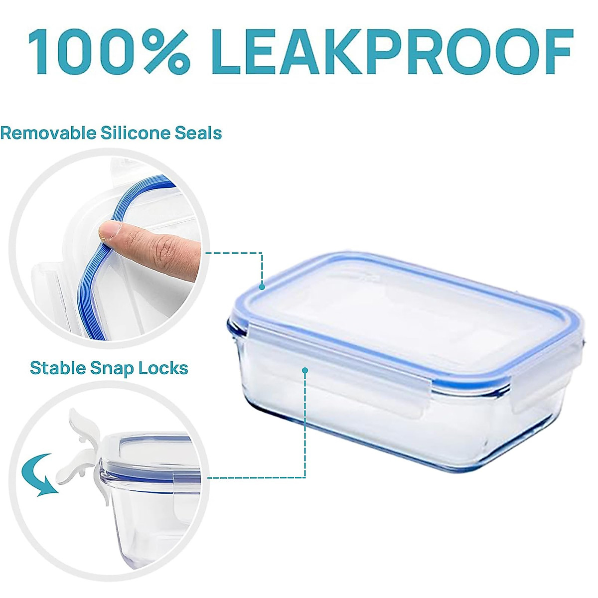 Diyrap 20-Piece Glass Meal Prep Containers, 10 Count of Bases and Plastic Lids,Glass Food Storage Containers with Lids, Airtight Glass Lunch Bento Boxes,Transparent, Blue