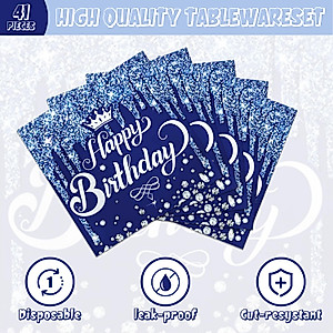 41pcs Navy Blue and Silver Party Supplies ,include 20 Plates, 20 Napkin and 1pcs Tablecloth,Used for Navy Blue and Silver Birthday Party Decoration (BBB)