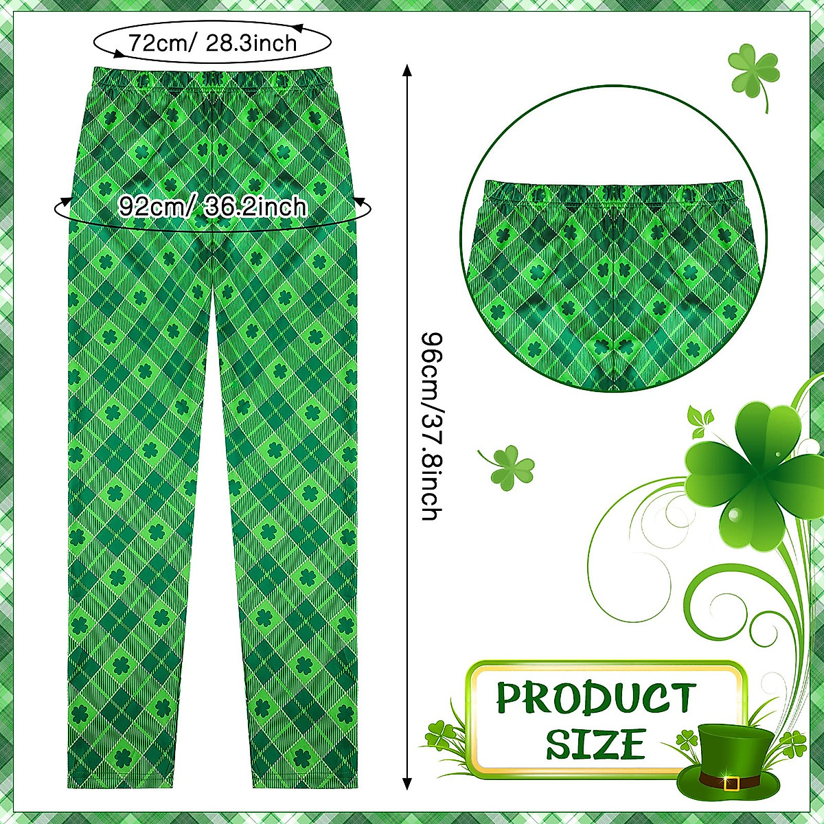 2 Pairs St. Patrick's Day Women Shamrock Leggings Irish Ankle Elastic Tights Legging High Waist Womens Leggings Trendy Design Workout Leggings for Girls Yoga Workout, 2 Styles Green