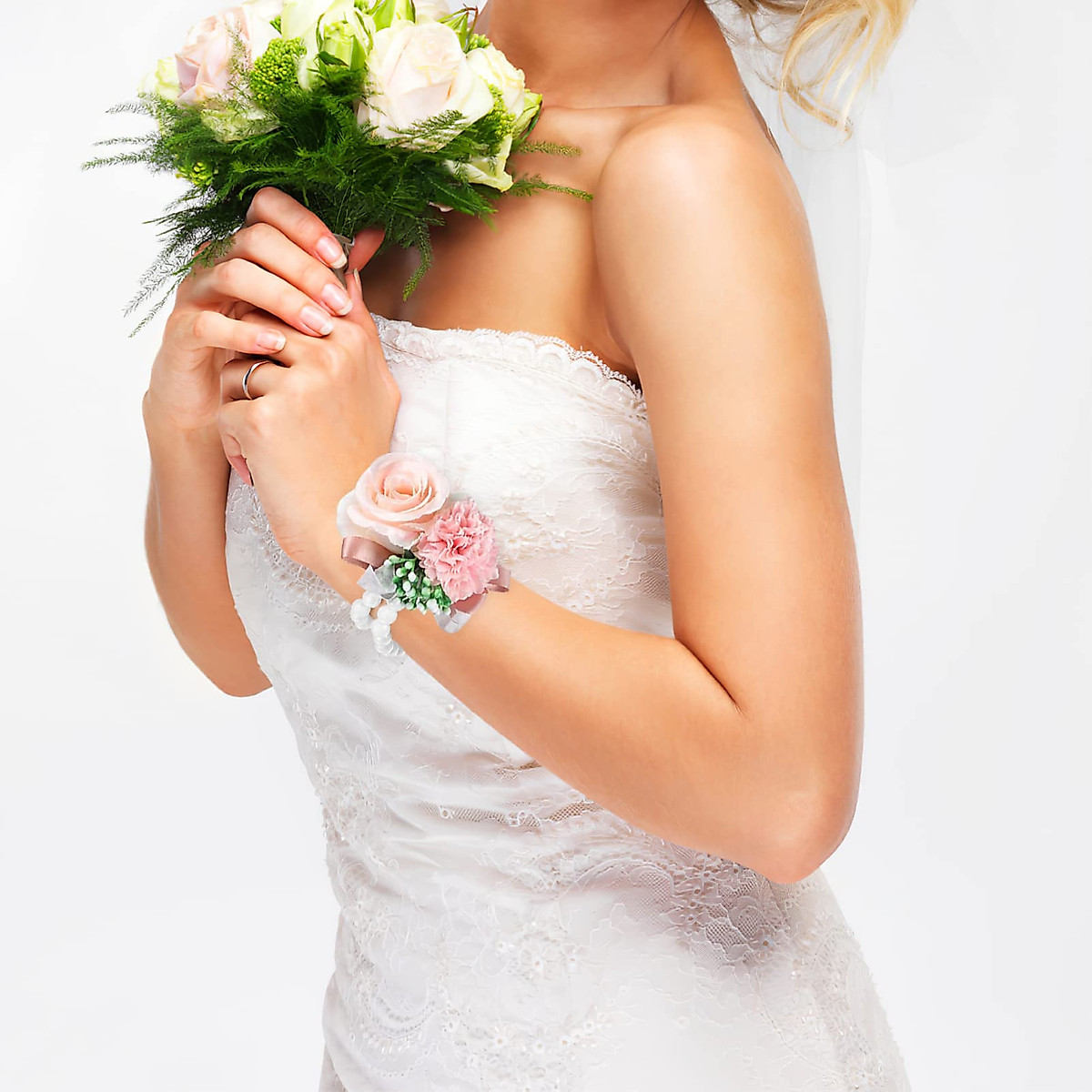 SEWACC Corsage Wristlet Bracelet 6Pcs Elastic Faux Pearl Wrist Bands Wedding Bridal Bridesmaid Wrist Corsage DIY Wrist Corsages Accessories for Wedding Festival Party