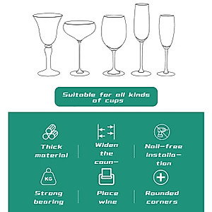 AQJUNONG Wine Glass Holder Under Shelf，2 Pack Wine Glass Rack - Punch-free Under Cabinet Stemware Wine Glass Holder Glasses Storage Hanger plastic Organizer for Bar self-adhesive（Classic Black）