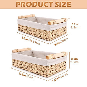 Small Baskets for Organizing,Decorative Water Hyacinth Wicker Storage Basket for Shelves,Toilet Paper Storage Baskets for Bathroom,Living Room,Entryway,Set of 2(Color:Wood)