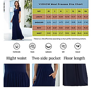 VIISHOW Women's Short Sleeve Loose Plain Maxi Dresses Casual Long Dresses with Pockets(Black, Large)