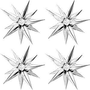 Moukiween 50 Pcs Explosion Star Foil Balloons- 12 Point Star Balloons,Silver Starburst Cone Mylar Balloons Spike Balloons for Party Supplies Christmas Birthday Wedding Baby Shower Photo Booth