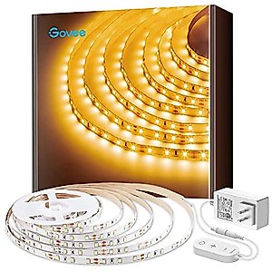 Govee Warm White LED Strip Lights, Bright 300 LEDs, 3000K Dimmable Light Strip 16.4ft with Control Box, LED Lights for Bedroom, Kitchen Cabinets, Living Room, ETL Listed Adapter Included