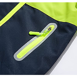 LOKTARC Big Boys Girls Rain Jackets Stripe Color Block Kids Lightweight Waterproof Hooded Raincoats Fluorescent Green 7-8 Years/Size L