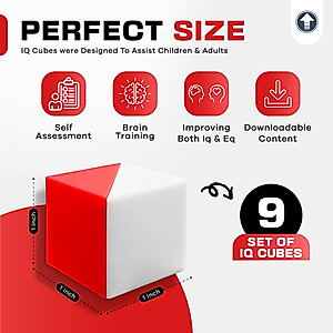 PrfcNL IQ Test Cubes (Red and White) – 9 Kohs Cubes, Practice for Block Design Test, WPPSI, WAIS IV and WISC V Tests, Montessori Educational Blocks to Improve Concentration, Coordination and Memory