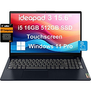 Lenovo IdeaPad 3 3i Laptop (15.6" FHD Touchscreen, Intel Core i5-1155G7, 16GB RAM, 512GB SSD) Narrow Bezel, Webcam, 12-Hr Long Battery Life, Wi-Fi 6, IST SD, Win 11 Pro, Business & Home, Abyss Blue