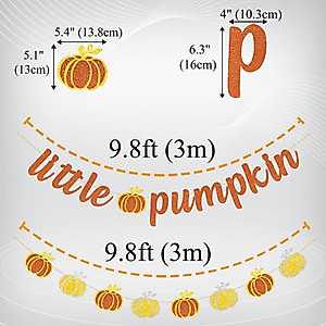 Uniwish Little Pumpkin Banner for Pumpkin Themed Baby Shower Decorations Garland Pumpkin Orange Glitter Thanksgiving Fall Harvest Kids Birthday Party Supplies