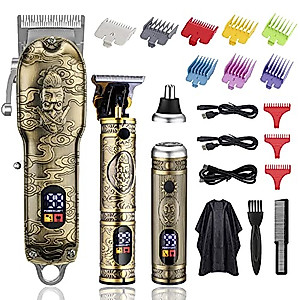Soonsell Hair Clippers for Man T-Blade Trimmer Nose Hair Trimmer Set,Man Professional Cordless Barber Clippers Set Blade Close Cutting Beard Trimmer Trimmer ，Nose Hair Trimmer LCD Display(Bronze