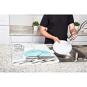 Luxet Silicone Dish Drying Mat with Built-in Drain Lip - Hygienic Drying Pad - Sturdy Compact Easy to Clean Tray Protects Surfaces Prevents Water Build Up - 23 X 17 (Grey)