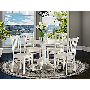 East West Furniture Dublin 5 Piece Kitchen Table & Chairs Set Includes a Round Room Table with Dropleaf and 4 Dining Chairs, 42x42 Inch, Linen White