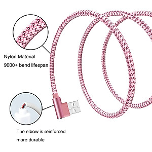 finekeep iPhone Charger Cord 3 FT, MFi Certified iPhone Charger Cable Short Lightning Cable 90 Degree Fast Data Cable Nylon Charging & Syncing Cord for iPad/iPhone13/12/11/XR/XS/Max/X(Pink), 3FT