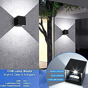 Juyace LED Sconce Wall Lighting 20W Outdoor Wall Light Up and Down Exterior Light Fixtures Angle-Adjustable Square Aluminum 4.7" IP65 Waterproof 6000K for Porch Patio Garage Backyard Garden
