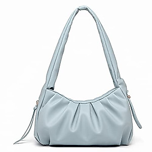 LUCKWE Ruched Hobo Bags for Women Satchel Purses Handbag Medium Crossbody Bags Drawstring Designer Shoulder Bag (Blue)
