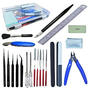 JUNYAOHSU Gundam Model Tools Kit, 34pcs Hobby Tool Set, Pliers, Separator, Files, Screwdriver, Tweezers, Polishing Strip, Graver, Blades for Buildings, Gundam, Robots Models Minature