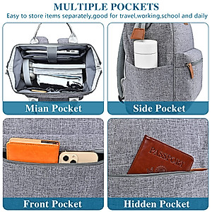 BRINCH Laptop Backpack for Women Men, Personal Item Travel Bag for 15.6 Inch Computer with USB Charging Port Water Resistant College School Nurse Backpack Bag Carry On Bookbag for Work/Business,Gray