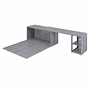 Livavege Queen Size, Space-Saving Hidden Rotatable Desk and Storage Shelves, 3 in 1 Floor Murphy Bed Cabinet for Multipurpose Guest Room Home Office, Grey