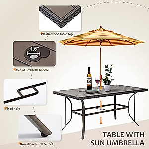 Patio Dining Set for 6, 7 PCS Patio Table & Chair Set, Metal Slatted Table with 2" Umbrella Hole, All-Weather Wicker Patio Dining Furniture with Removable Cushions for Deck, Lawn, Garden(Beige)