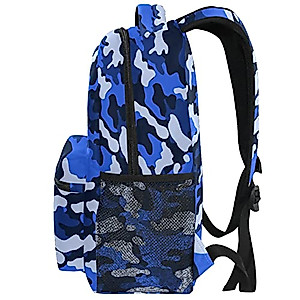 ZZKKO Camo Camouflage Blue School Backpacks Book Bag for Boys Girls Travel Hiking Camping Daypack Work Laptop Backpack