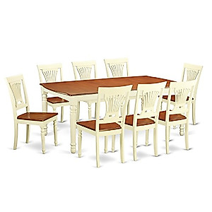 East West Furniture Dover 9 Piece Set Includes a Rectangle Dinner Table with Butterfly Leaf and 8 Dining Room Chairs, 42x78 Inch, Buttermilk & Cherry