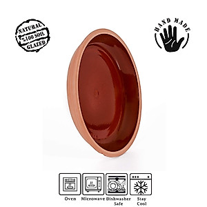 Handmade Clay Pan for Cooking, Glazed Terracotta Pot, Earthenware Cookware, Mexican Cazuela for Oven Cooking, Round, 11.8 in