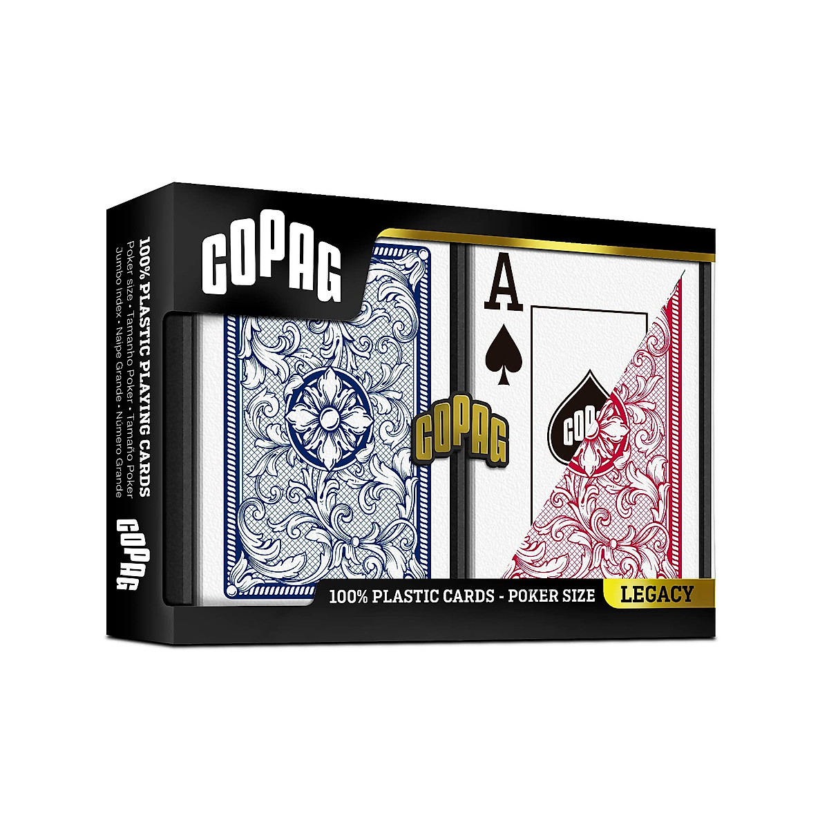 Copag Legacy Design 100% Plastic Playing Cards, Poker Size Jumbo Index Red/Blue Double Deck Set…