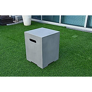 Elementi Light Grey Propane Tank Cover Fire Pit Accessories Square 20 Inches Concrete Outdoor Side Table Fits Standard 20 Pound Propane Tank Hideaway Table