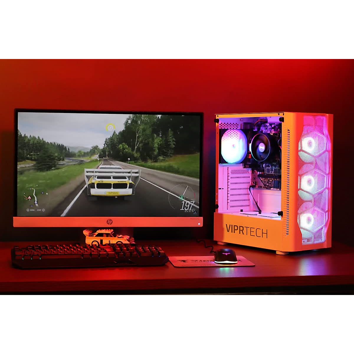 ViprTech Snowstorm Gaming PC Desktop Computer - AMD Ryzen 3 2200G, AMD Radeon Vega 8 Graphics, 8GB DDR4 RAM, 128GB M.2 SSD, 500GB HDD, WiFi, RGB Lighting, Windows 10 Pro, 1 Year Warranty