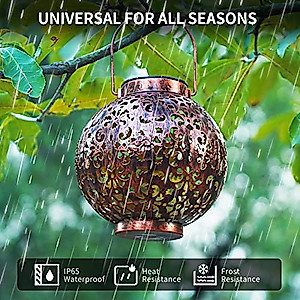 2 Pack Solar Lanterns Outdoor Waterproof Hanging, Solar Powered Lantern Warm White Retro Garden Lanterns, Hollowed-Out Metal Lantern Outdoor Decorative Lights for Yard, Lawn Porch Pathway, Landscape
