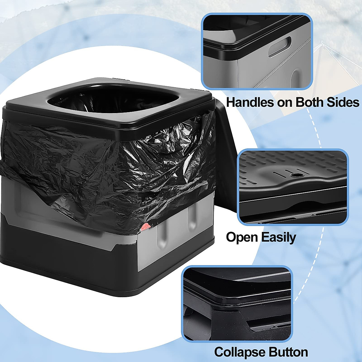 Portable Toilet for Camping Folding Portable Toilet for Adults Waterproof Camping Toilet with Carry Bag and Disposable Toilet Seat for Camping Hiking Outdoor Boating Car Long Trips Storage