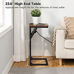 HOOBRO Set of 2 C Shaped End Tables with Charging Station, Side Table for Sofa with USB Ports & Outlet, Industrial Couch Table with Metal Frame for Study Living Room Bedroom, Rustic Brown BF06USFP201